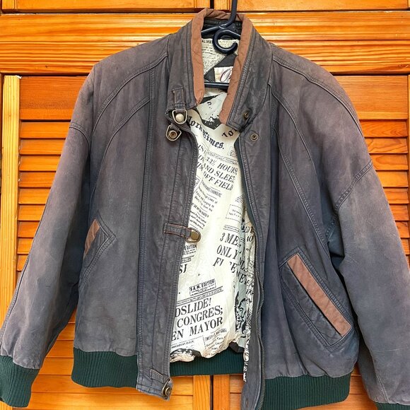 Ondé | Jackets & Coats | Vintage Leather Bomber Jacket With Newsprint ...